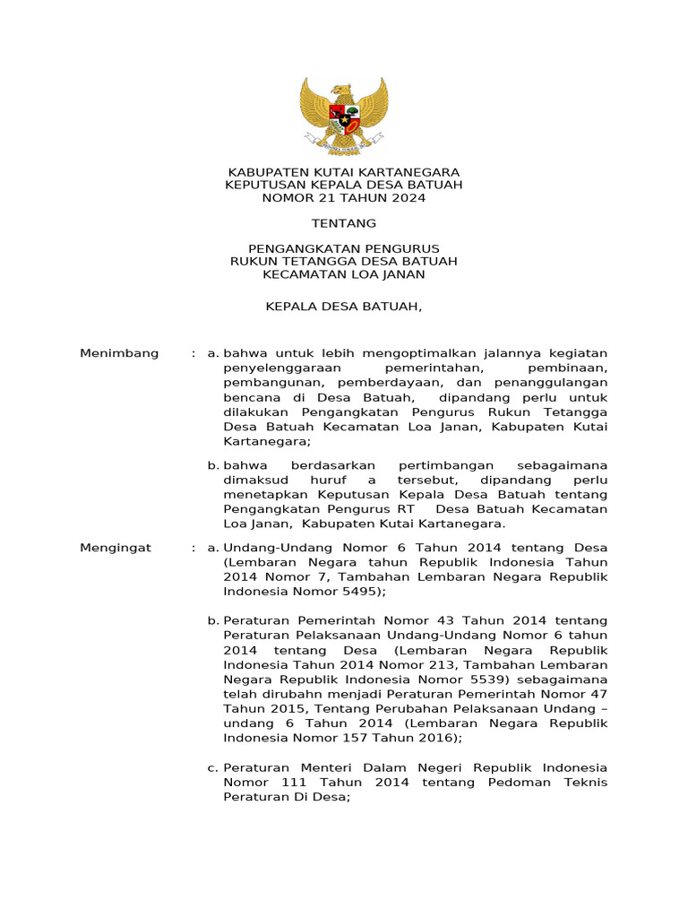 Format SK Pengangkatan Pengurus RT | PDF