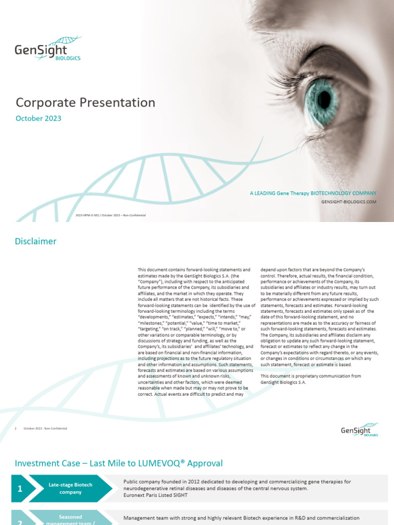 GenSight Biologics Corporate Presentation October 2023 v10032023 | PDF