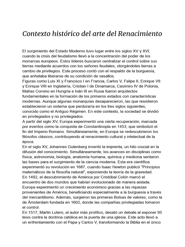 Contexto Renacimiento2 | PDF | Renacimiento