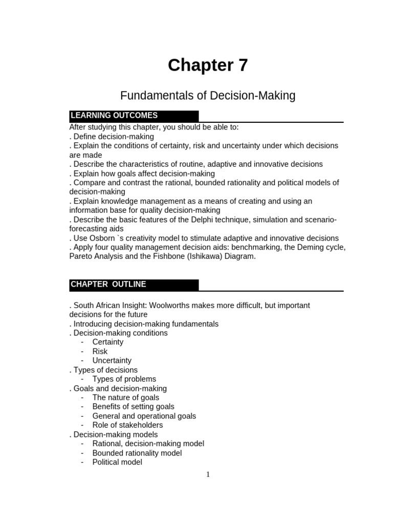 CBMD022 Chapter 7 Fundamentals of Decision-Making | PDF