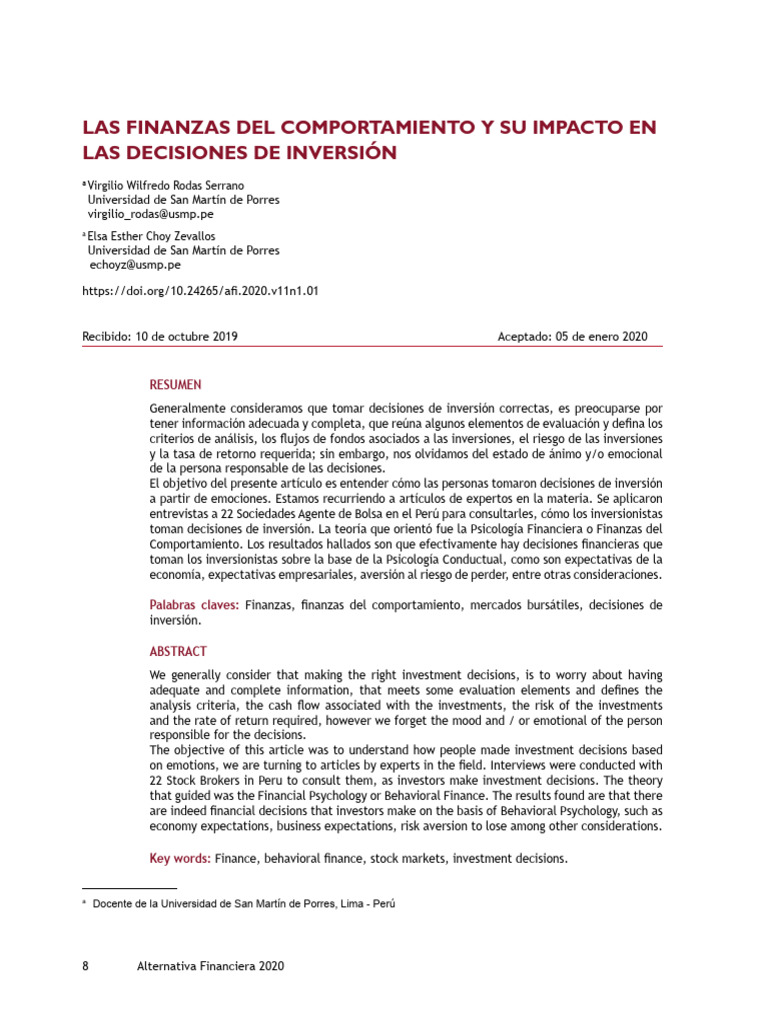 Las Finanzas Del Comportamiento y Su Impacto en | PDF