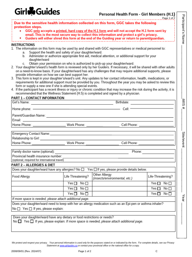 Due To The Sensitive Health Information Collected On This Form, GGC ...