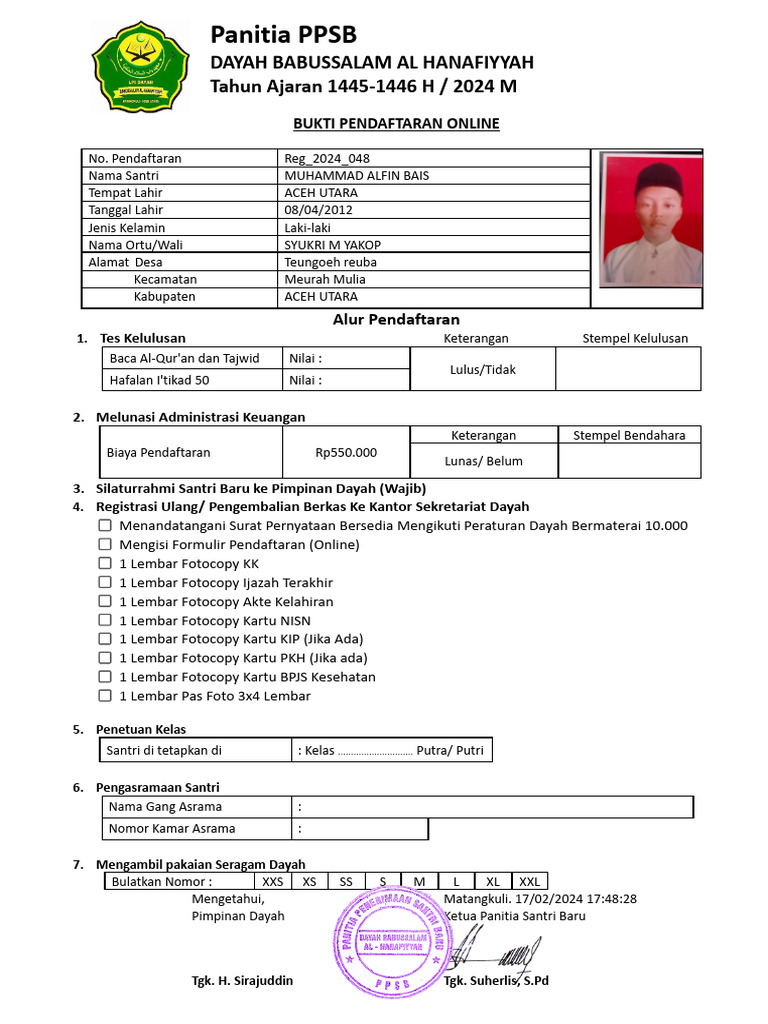 Bukti Pendaftaran PPSB MUHAMMAD ALFIN BAIS | PDF