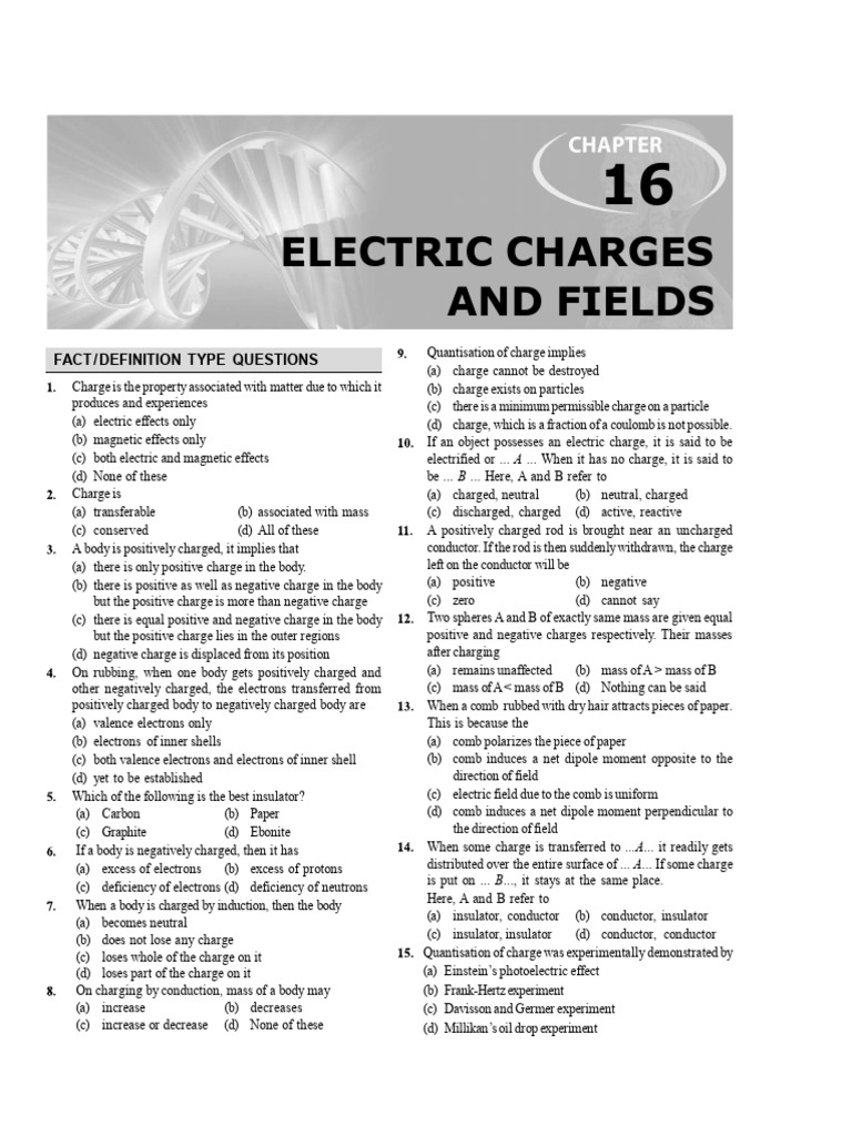 Electric Charges And Fields Mcqs Pdf