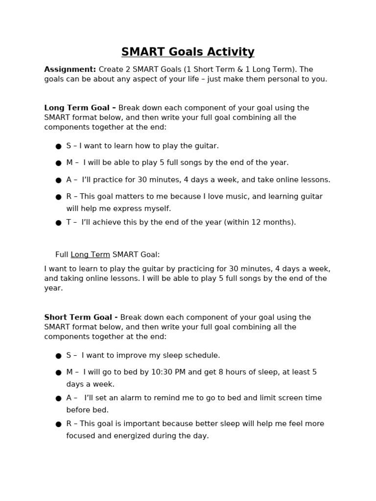 SMART Goals Activity | PDF