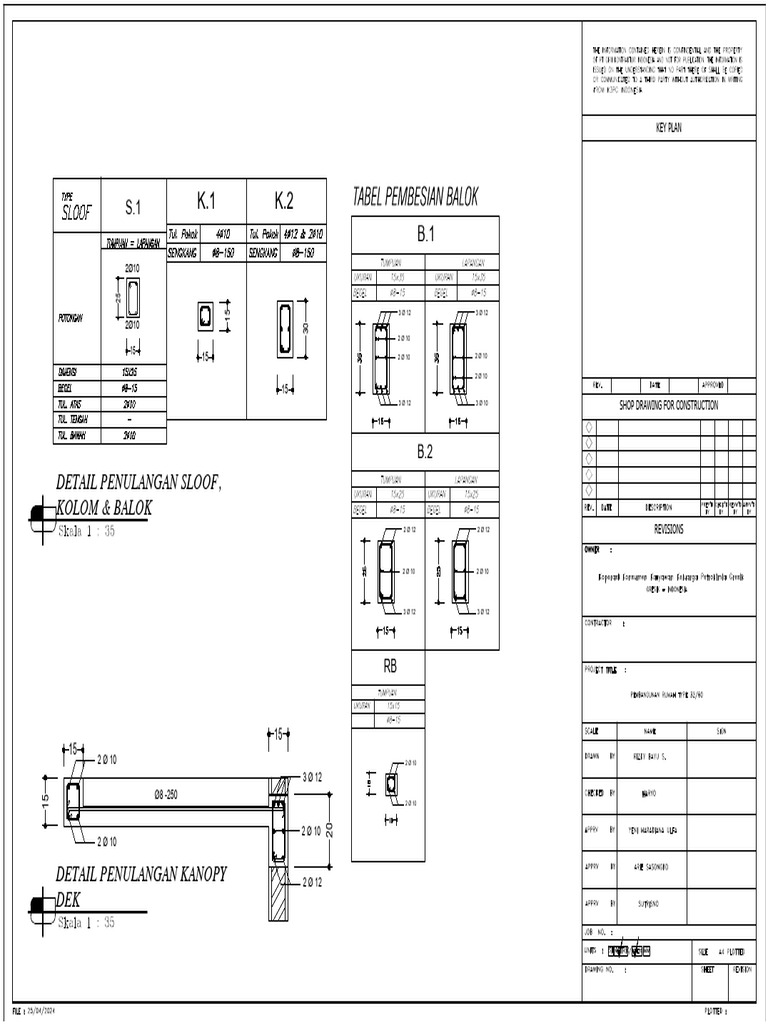 Tabel Pembesian Balok: Detail Penulangan Sloof, Kolom & Balok | PDF