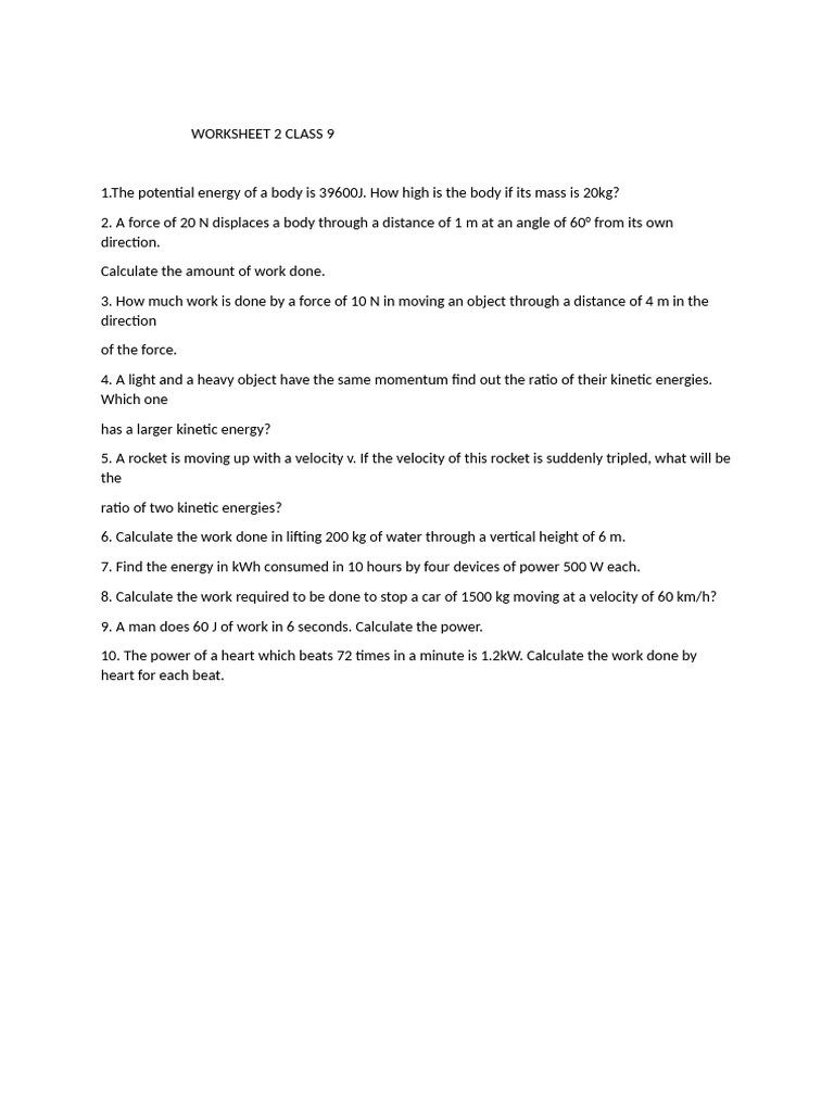 Worksheet 2 Class 9 | PDF