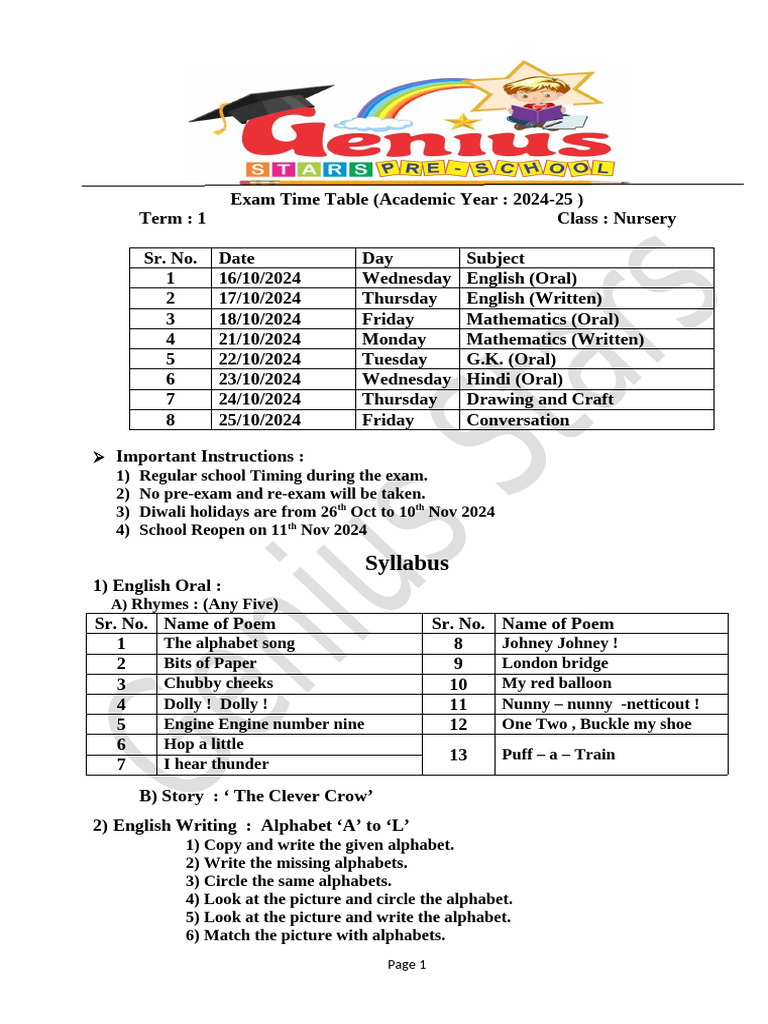 Term-1 Exam - Nursery | PDF