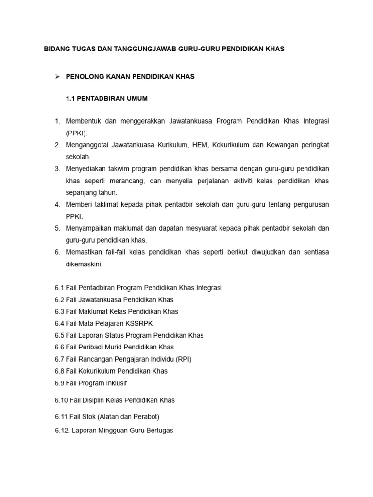 Bidang Tugas Dan Tanggungjawab Guru | PDF