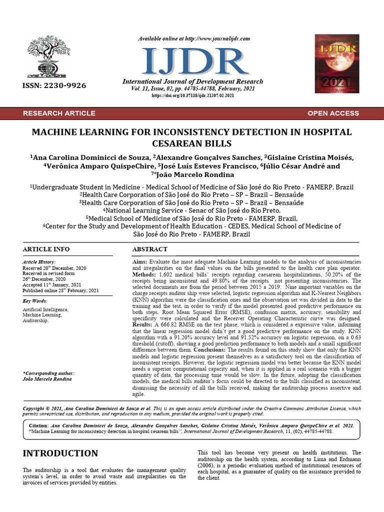 2021 Machine Learning For Inconsistency Detection in Hospital | PDF ...