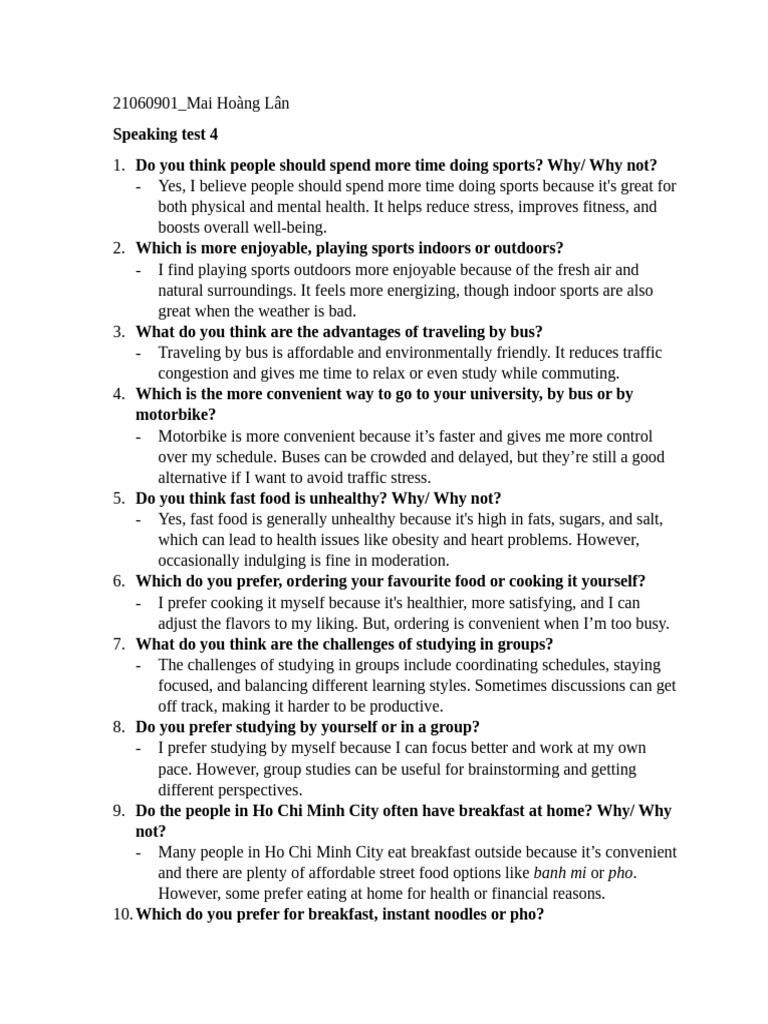 Speakingtest 4 | PDF