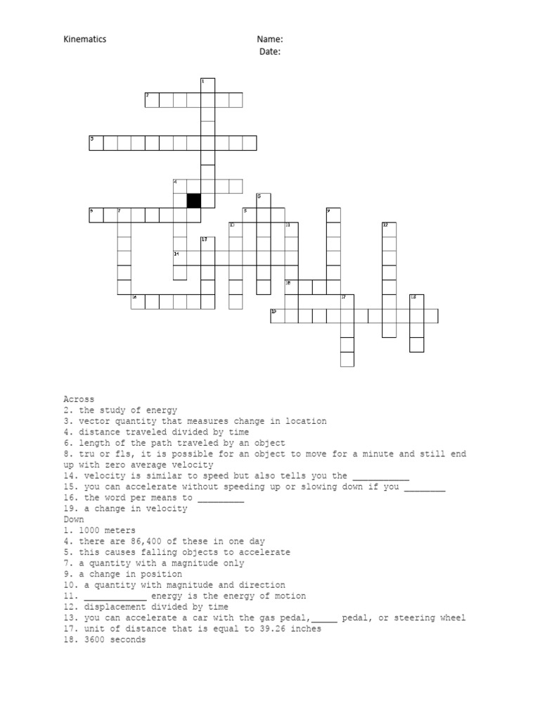 Kinematics Crossword and Problems | PDF | Velocity | Acceleration