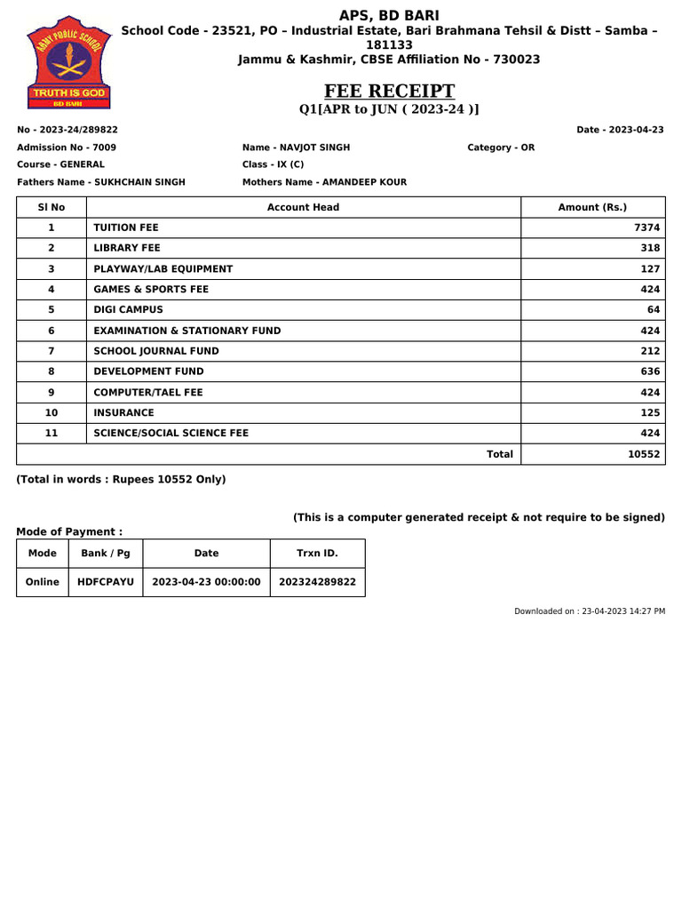 Fee Receipt | PDF