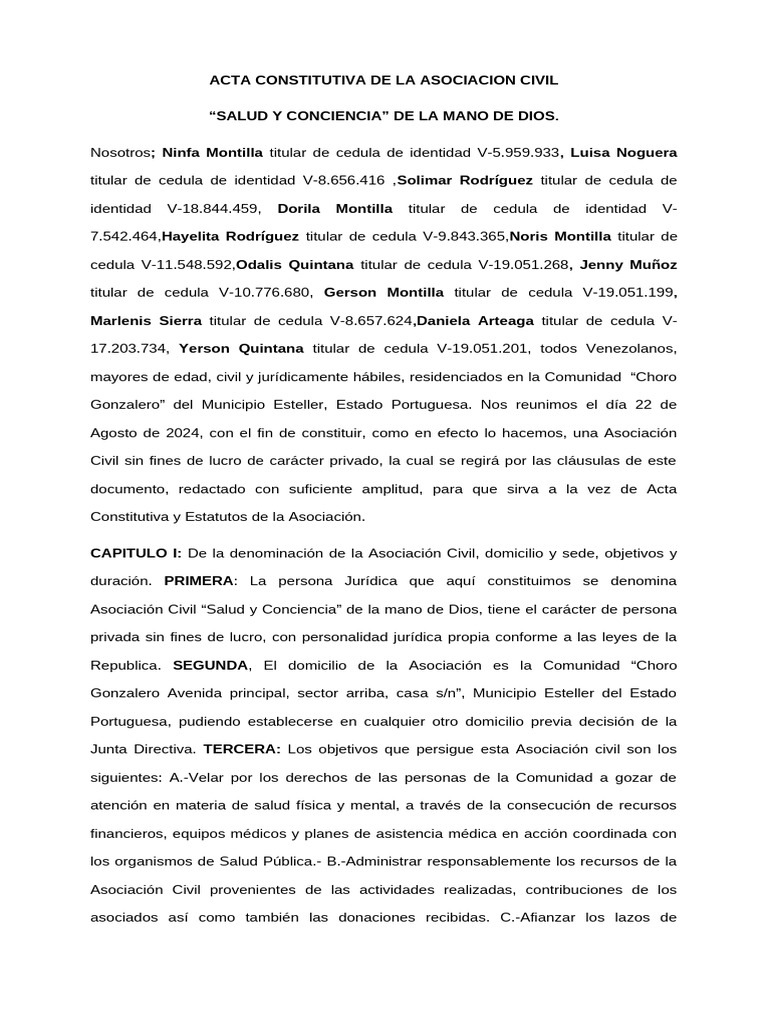 Acta Constitutiva de La Asociacion Civil | PDF | Derecho