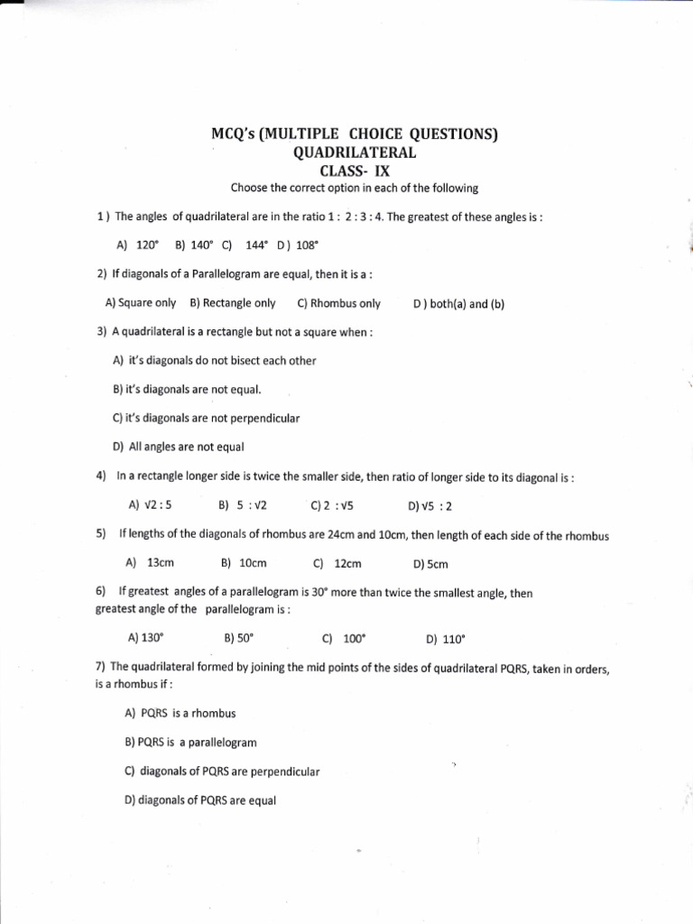 mcq chapter quadrilateral | PDF