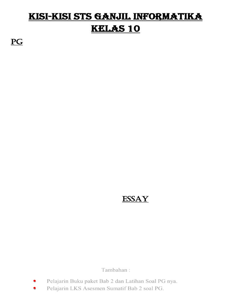 Kisi Kisi Informatika STS Ganjil Kelas 10 | PDF