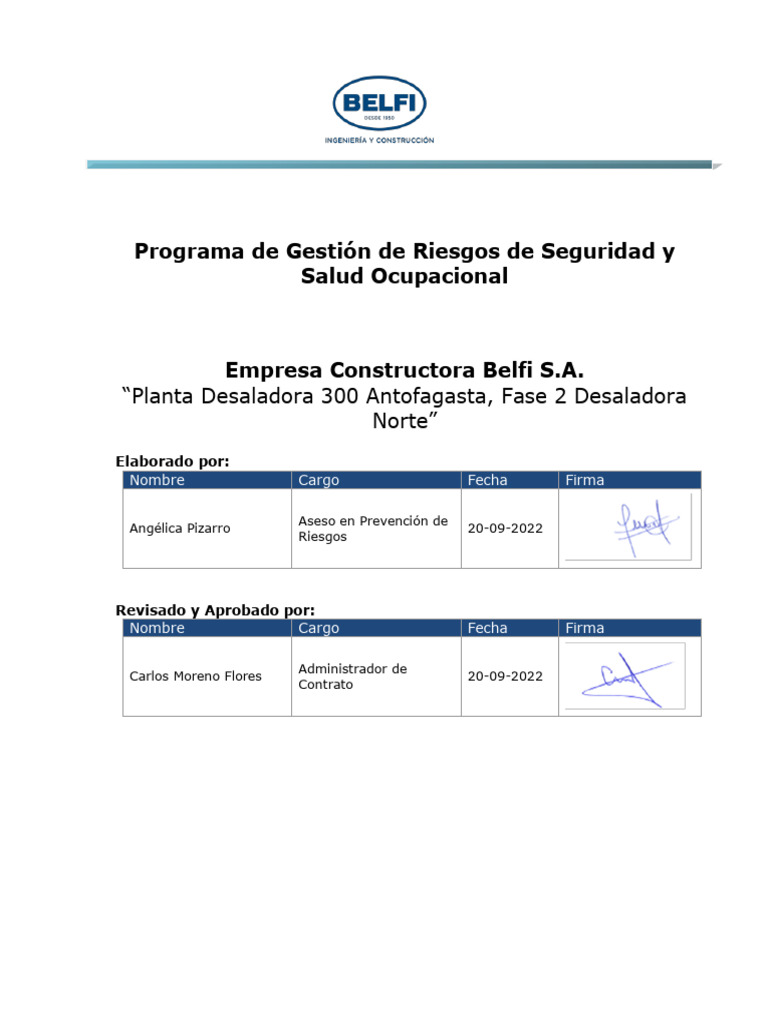 Programa Gestión de Riesgos Belfi | PDF