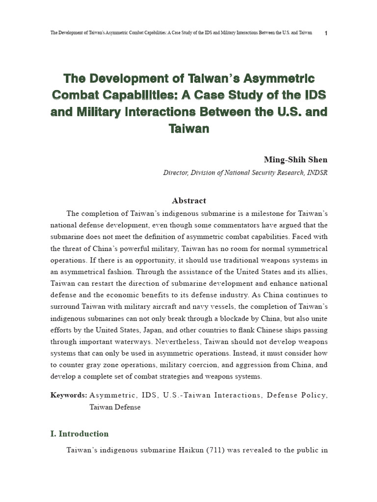 The Development of Taiwan's Asymmetric Combat Capabilities A Case Study ...