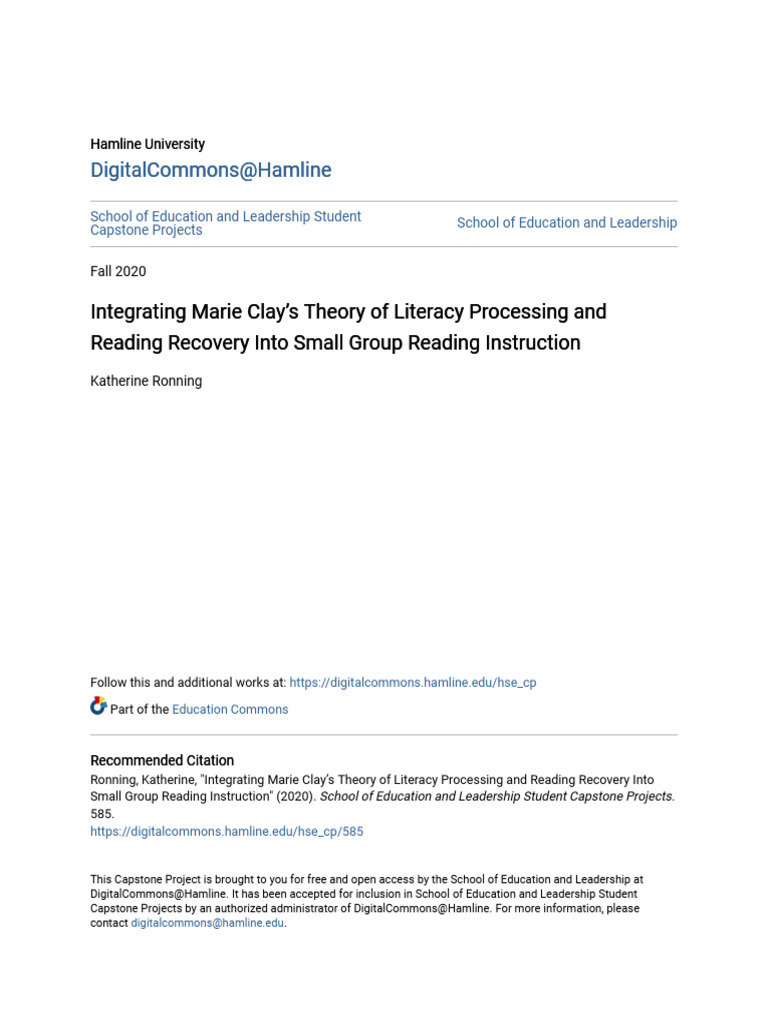 Integrating Marie Clay - S Theory of Literacy Processing and Readin | PDF