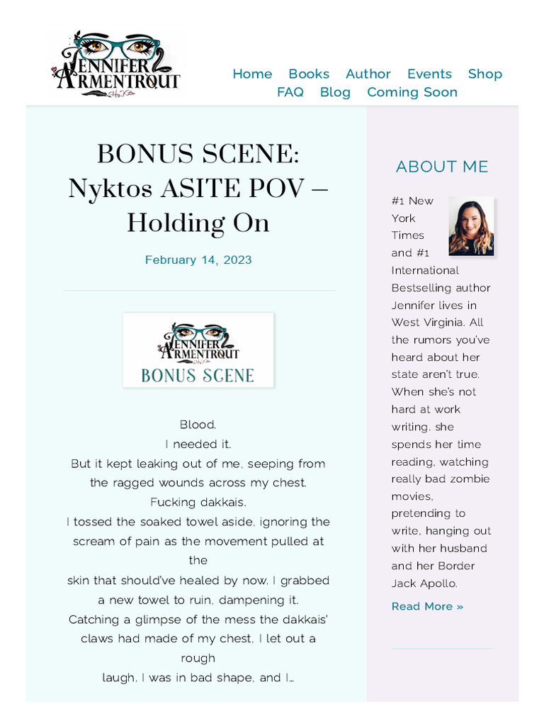 BONUS SCENE - Nyktos ASITE POV - Holding On - Jennifer L. Armentrout | PDF