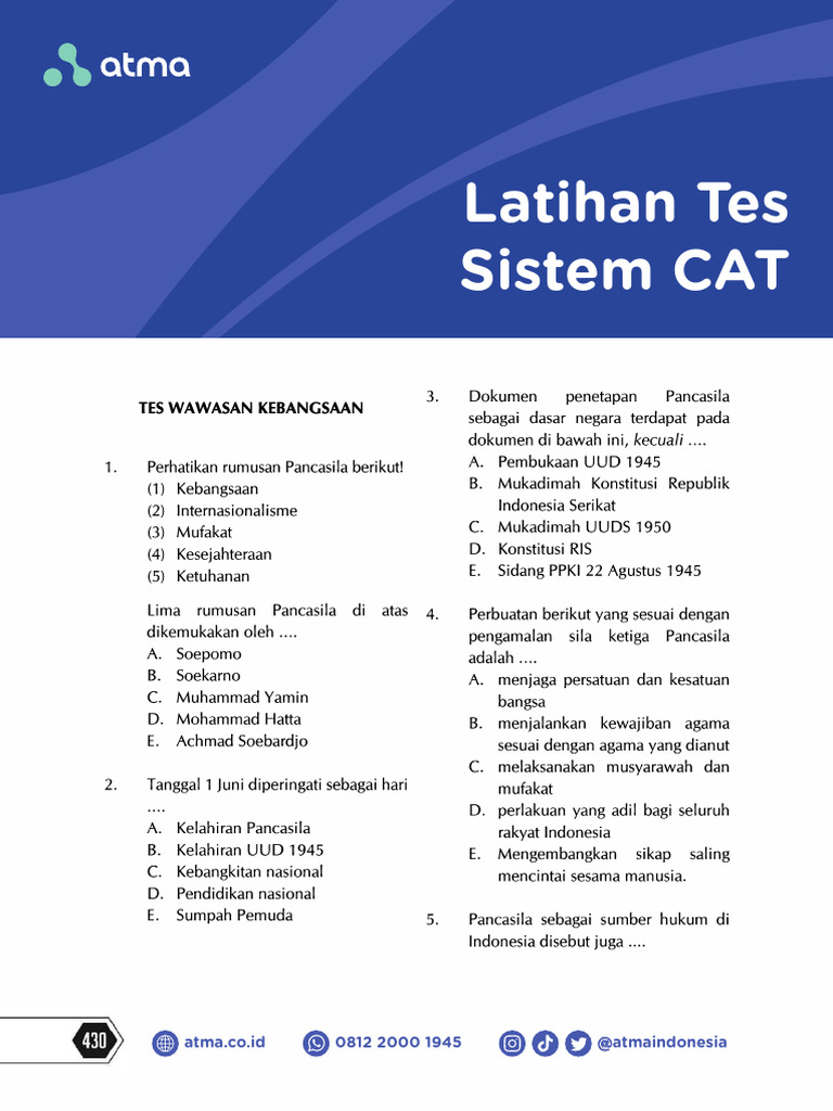 Soal Latihan Atma 27 - TWK, TIU, TKP | PDF