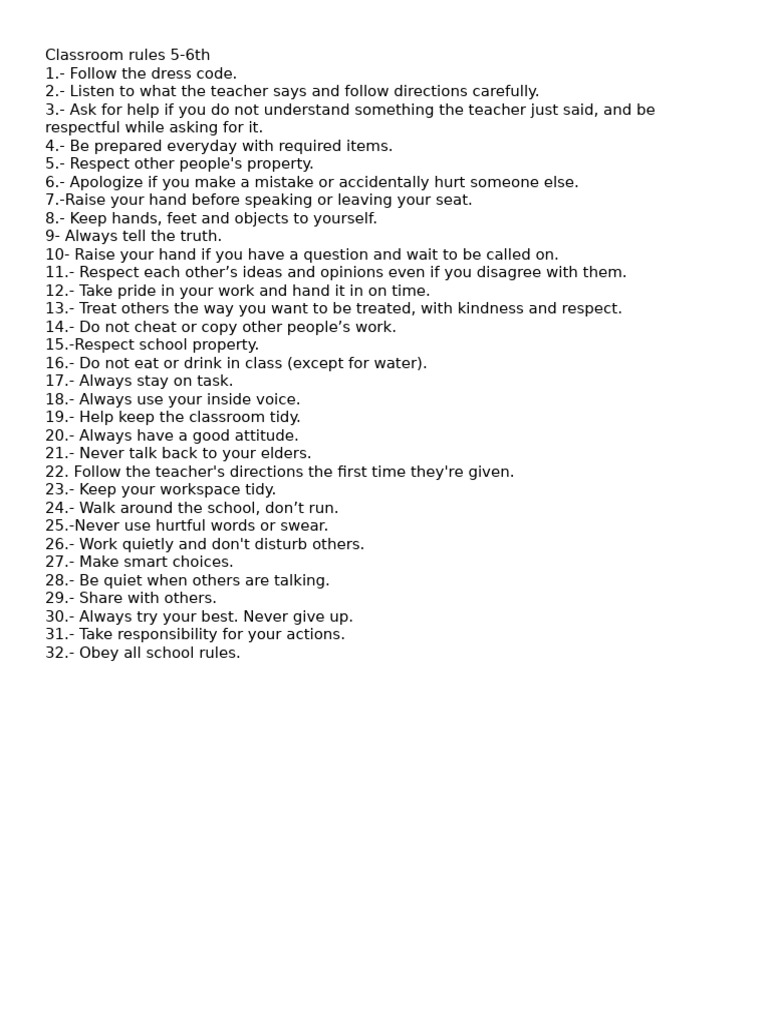 Classroom rules 5° | PDF
