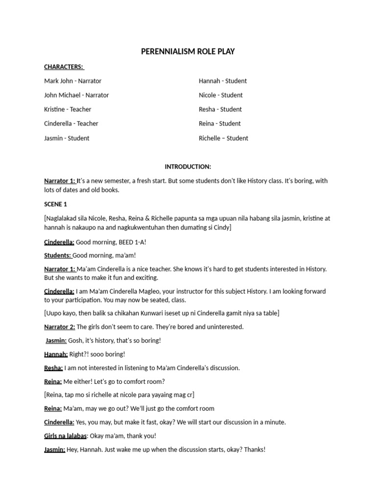 PERENNIALISM ROLE PLAY (1) | PDF