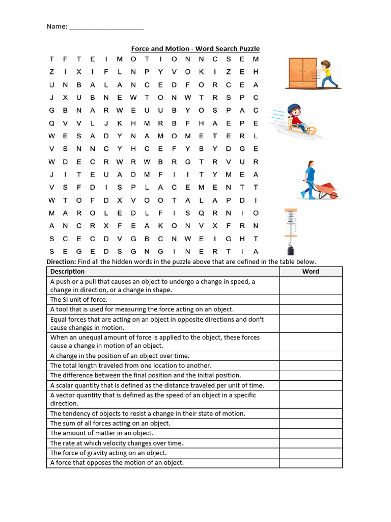 Name: - : Force and Motion - Word Search Puzzle | PDF | Force | Velocity