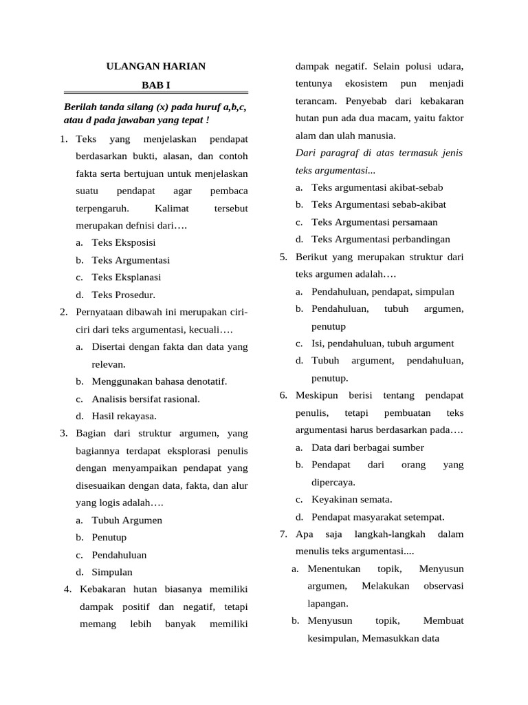 soal uh 11 argumen | PDF