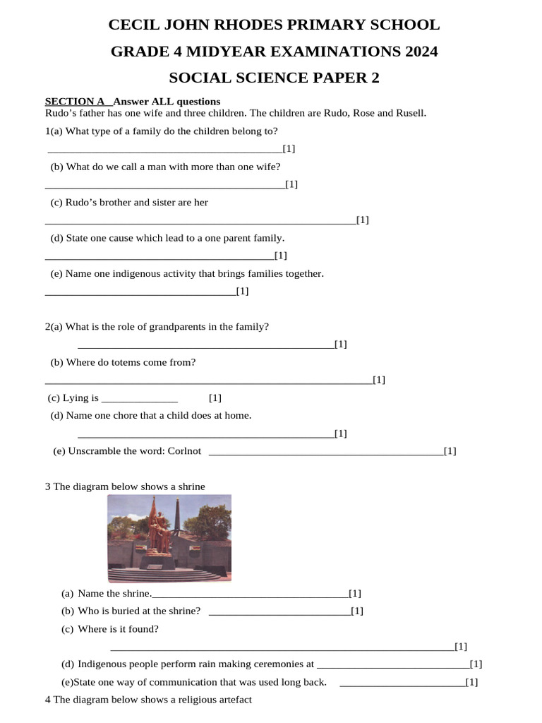 CJRgrade 4 PAPER 2 Social Science 2024 Midyear | PDF