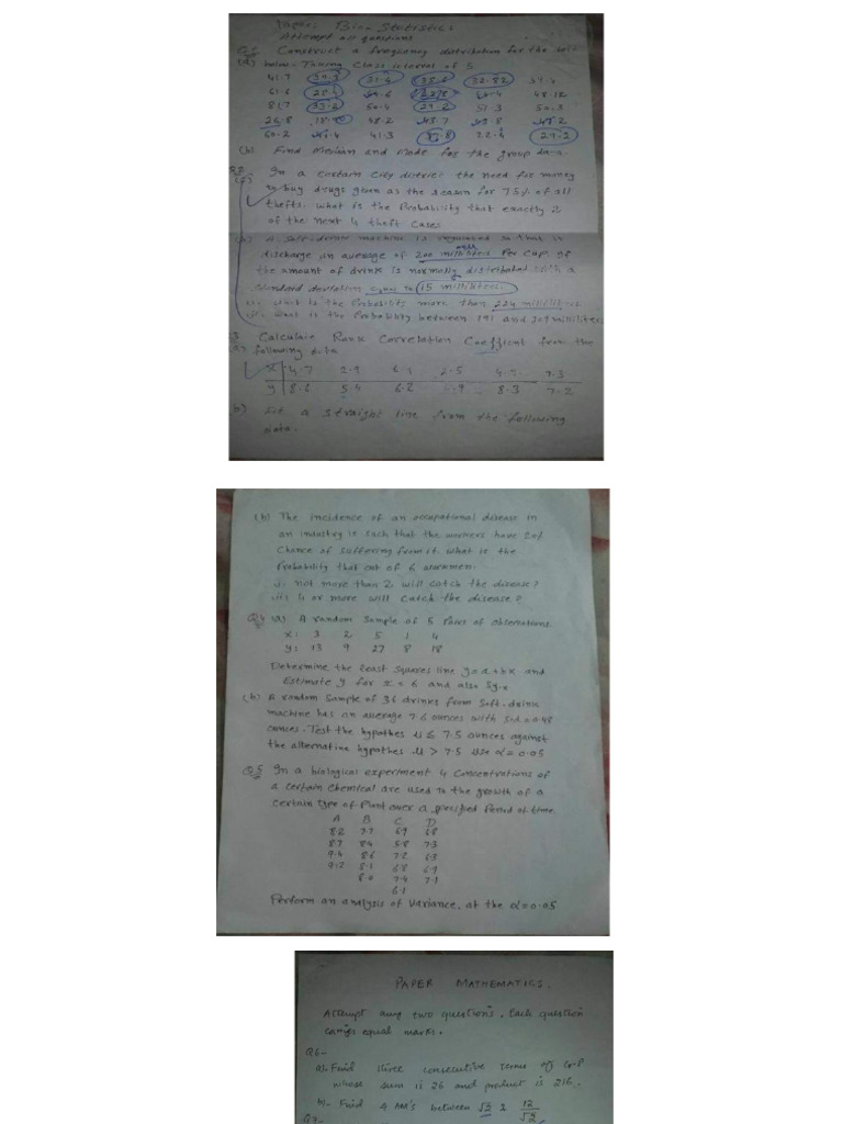 UOS BioMaths & BioStat All Past Papers | PDF