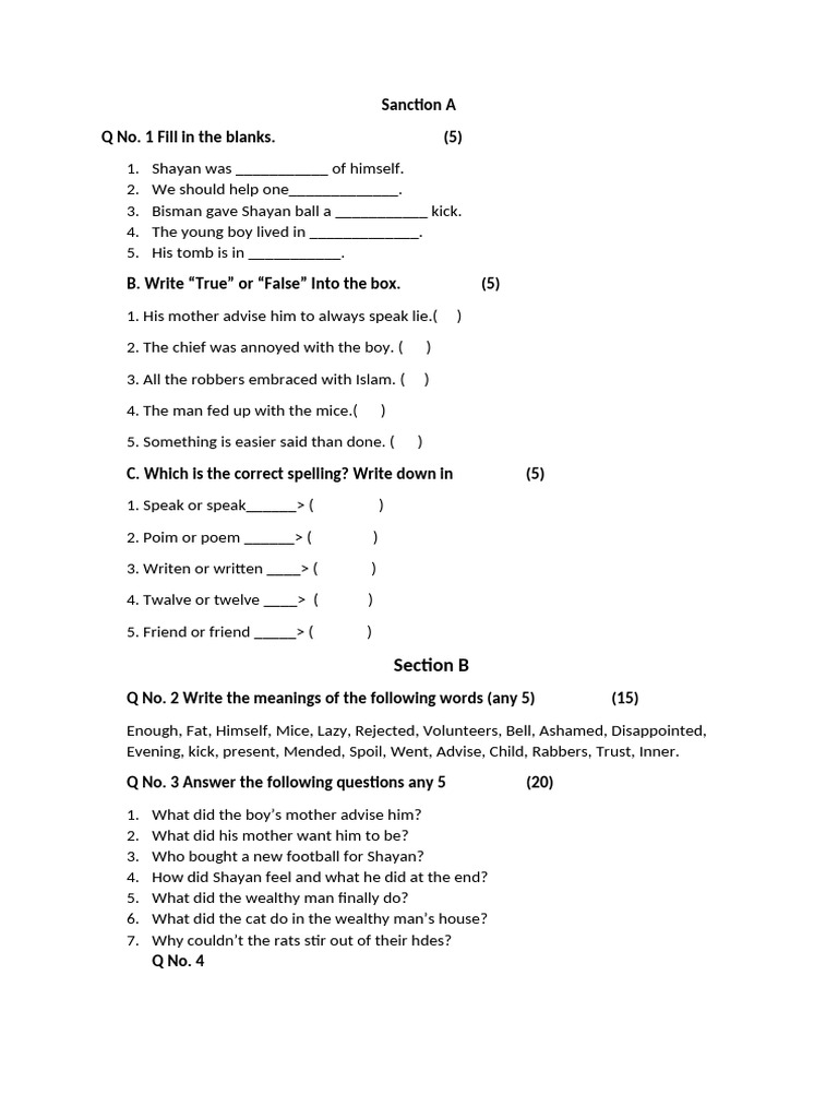 Class 5th English | PDF