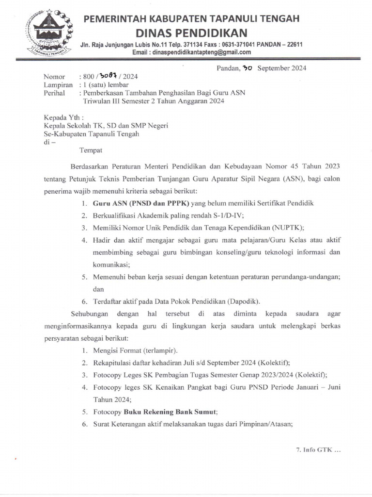 Surat Pemberkasan Tamsil (Non Serti) TW 3 | PDF