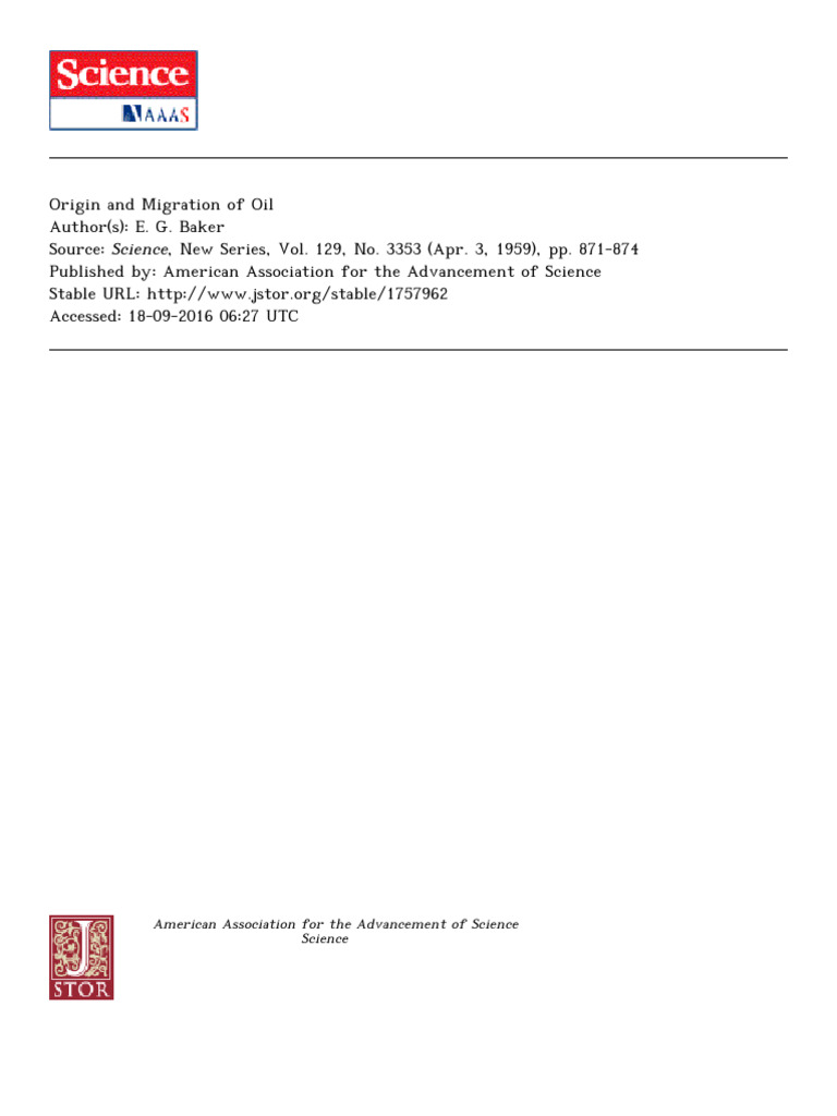 Baker - Origin and Migration of Oil, 1959 | PDF