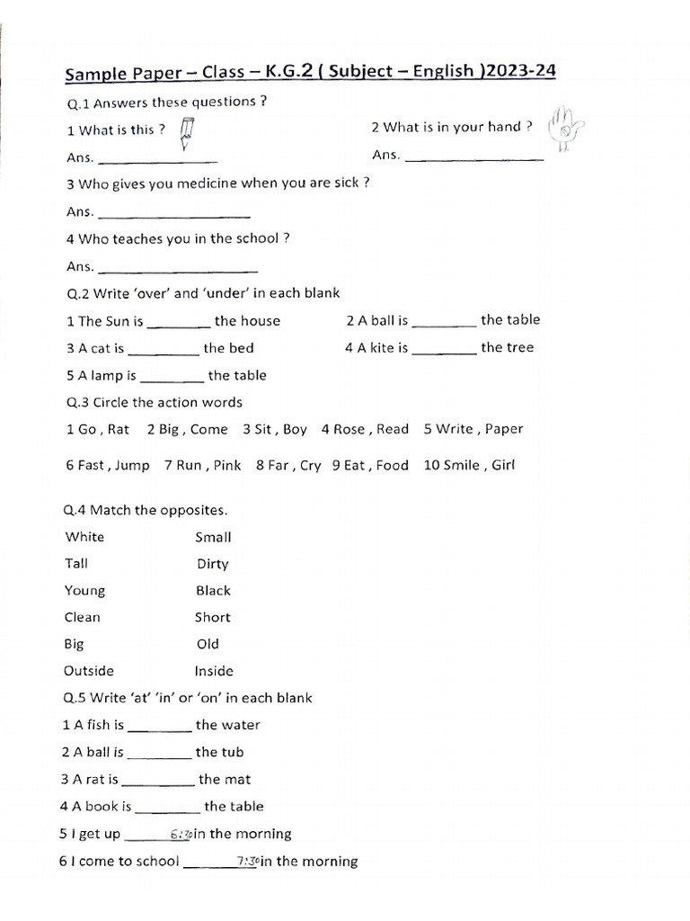 K.G.2 - English Sample Paper | PDF