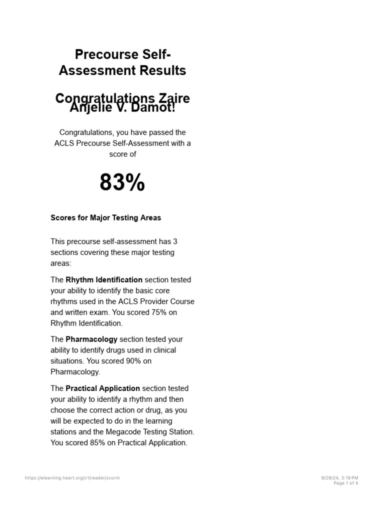 01AHA ELearning - ACLS Precourse Self-Assessment and Precourse Work ...