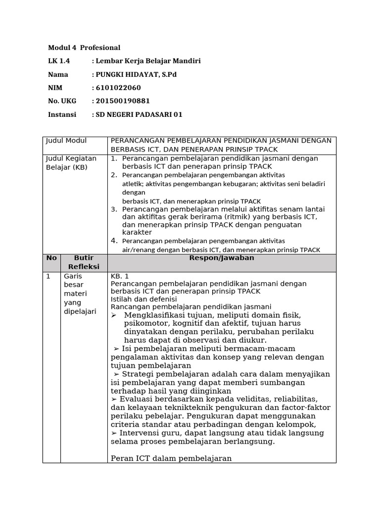 LK 1 mODUL 4 PERANCANGAN PEMBELAJARAN PENJAS DENGAN BERBASIS ICT | PDF