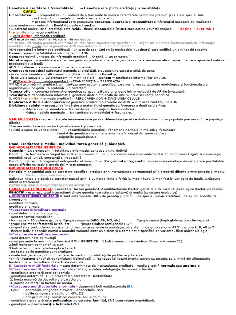 GENETICA Curs 1 2 3 4 5 6 7 | PDF