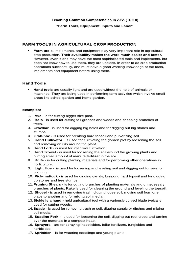 Essential Farm Tools and Equipment Guide | PDF | Agricultural Machinery ...
