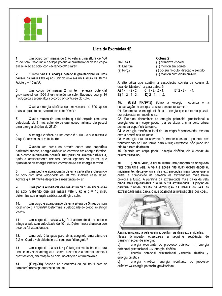 Lista de Exercicios 12 - Fisica 1 | PDF