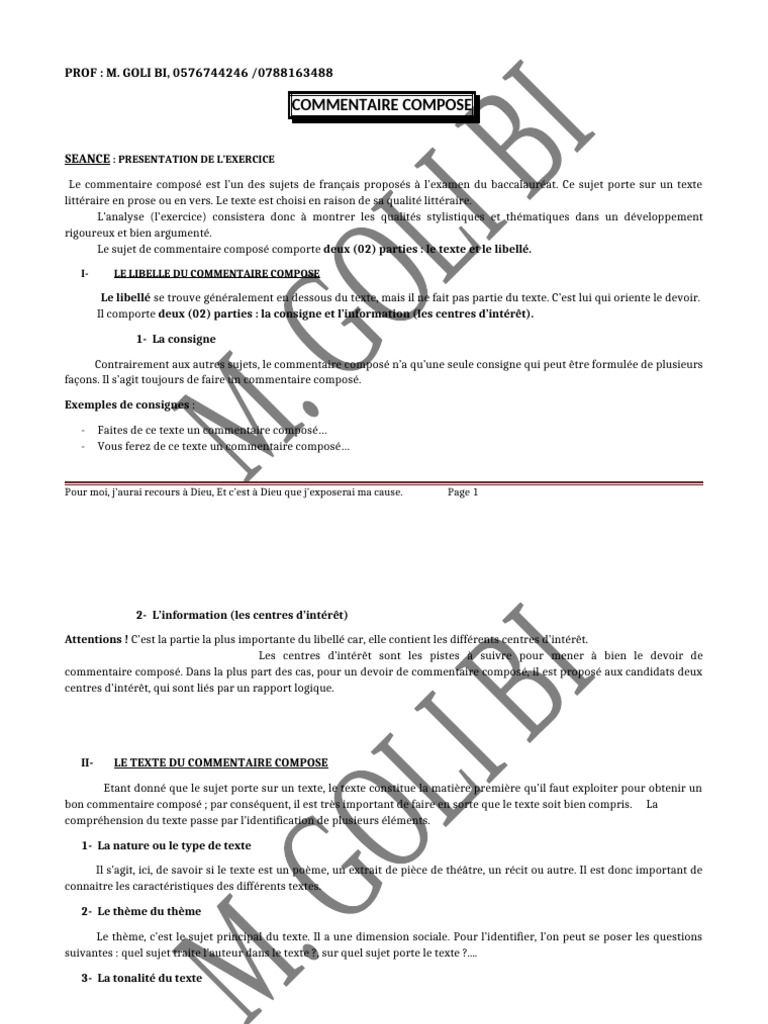 Cours De Commentaire Compose Pdf