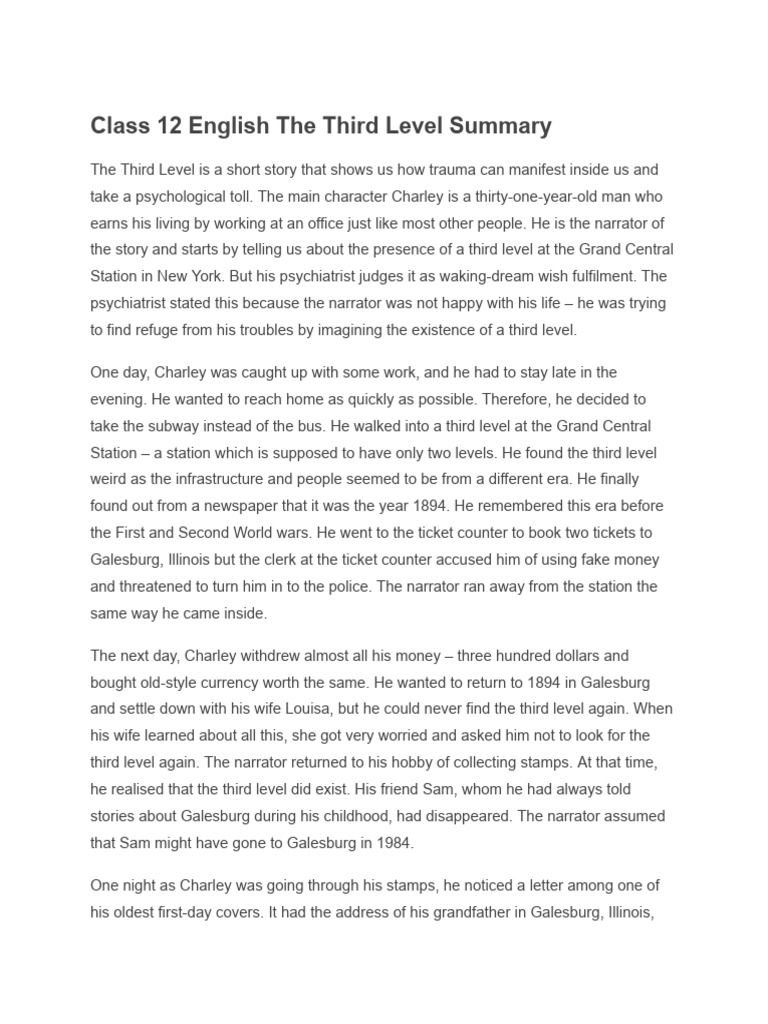 Class 12 English The Third Level Summary | PDF