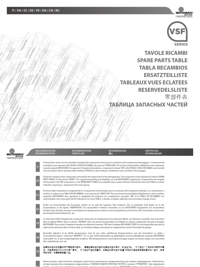Spare Part Table Vsf Series It en de Fr Es Dk Cn Ru_rev1_2020 | PDF
