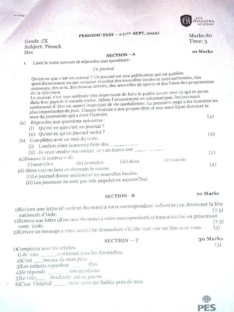 Amaatra-Midterm French Paper | PDF