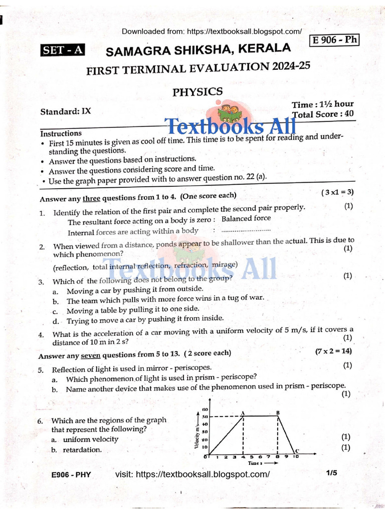 Class 9 Physics-First Term Exam Questionpaper (EM) 2024@textbooks All | PDF