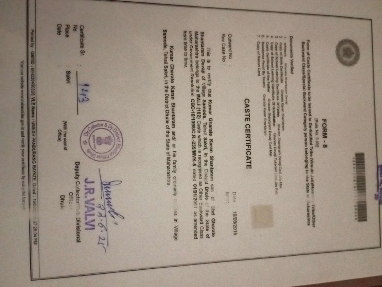 caste certificate karan | PDF