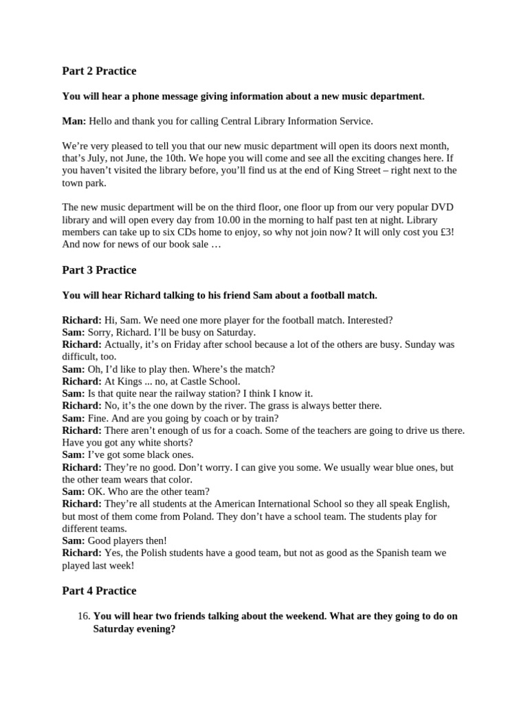 Listening 2 Tapescript | PDF