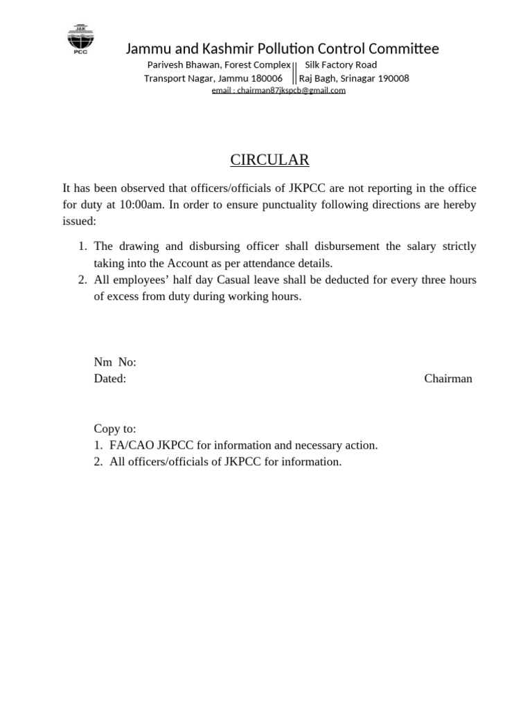Attendance Circular | PDF