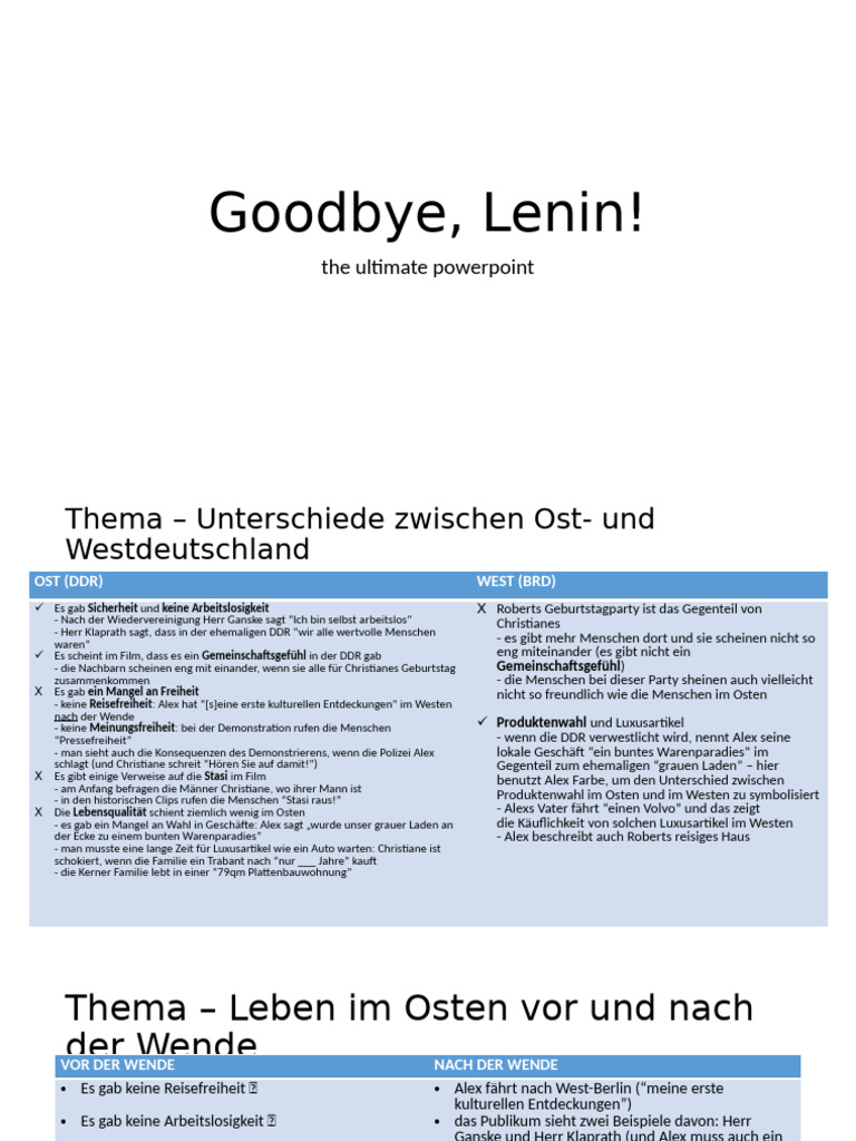 Goodbye Lenin Revision Powerpoint | PDF