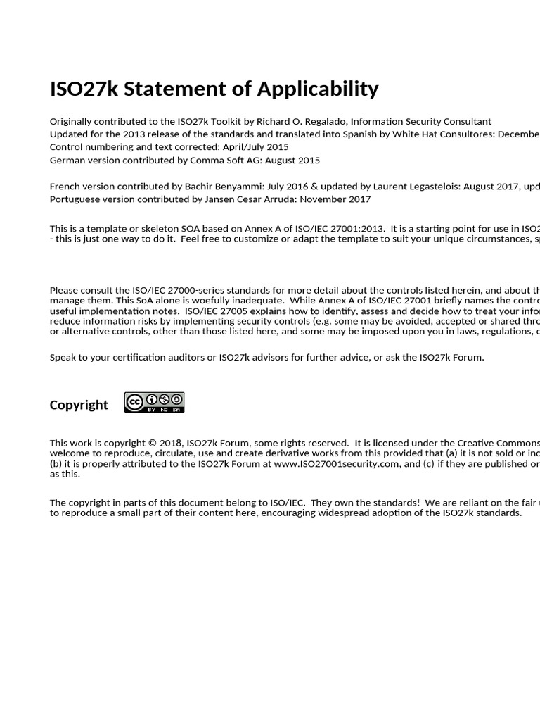 ISO27k SOA 2013 in 5 Languages | PDF | Information Security | Business